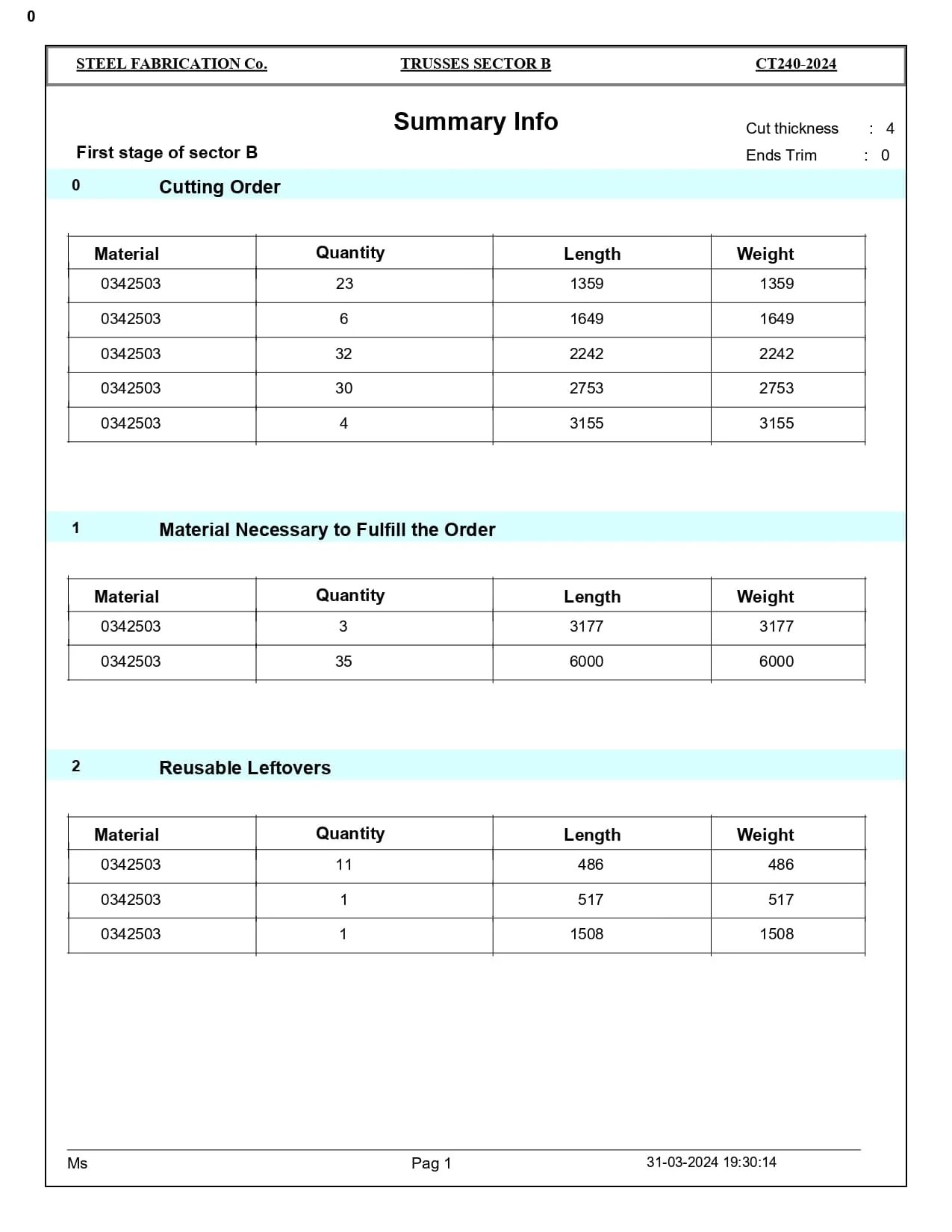 1D Cutting Software - Length Nesting Optimization